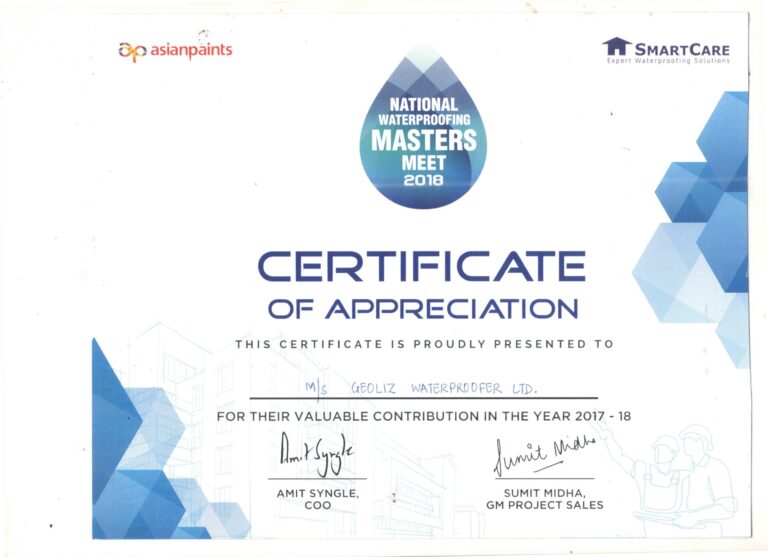 Geoliz Waterproofing Certificates | Expertise & Training