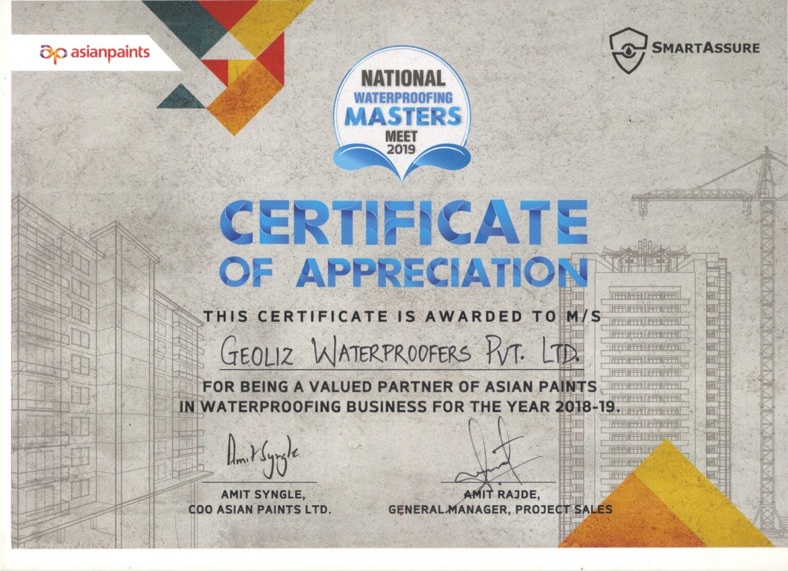 Geoliz Waterproofing Certificates | Expertise & Training