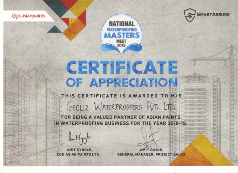 Geoliz Waterproofing Certificates | Expertise & Training